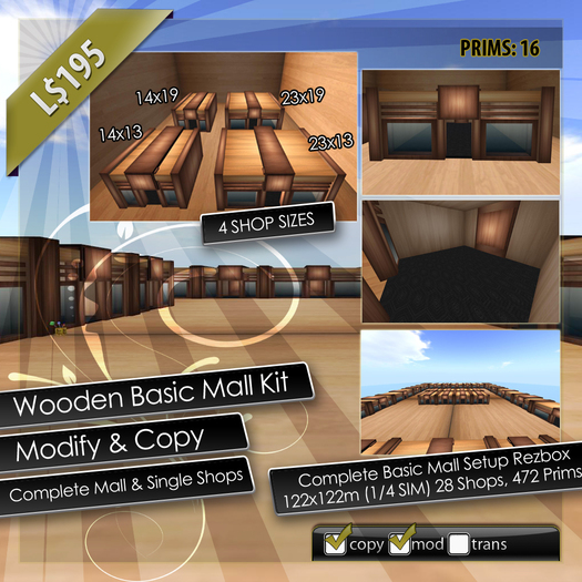 Second Life Marketplace - Wooden Mall Kit - Single Shops & Complete Mall
