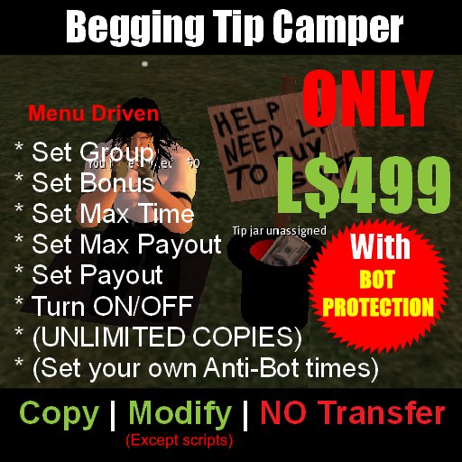 Second Life Marketplace - Begging tip camper - begger camping
