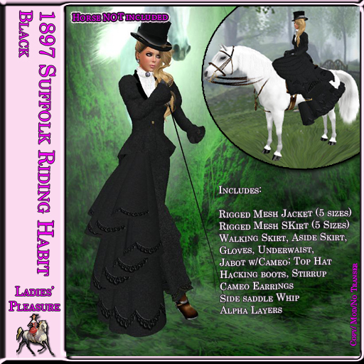Second Life Marketplace - ~LP~ 1897 Suffolk Riding Habit (Boxed) Black