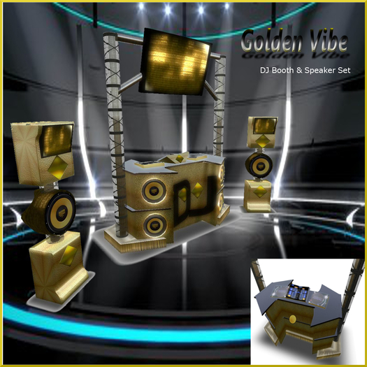 Second Life Marketplace - GoldVibe Animated Dj Booth Set 2 Speakers