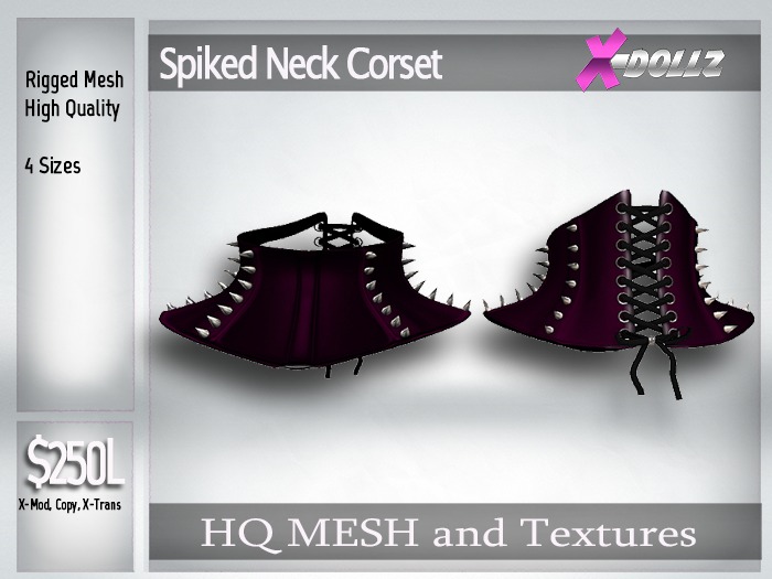 Second Life Marketplace - X-DollZ Laced Neck Corset with Spikes PINK