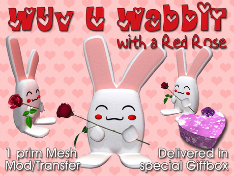 Second Life Marketplace - Custom Love: Wuv U Wabbit with Red Rose