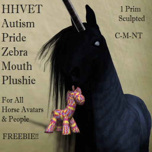 Second Life Marketplace - HHVET Victoriana - Autism Pride Zebra Mouth Plush