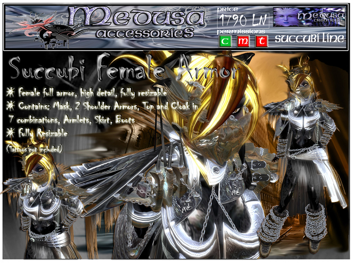 Second Life Marketplace - ~ Medusa Accessories ~ Succubi Female Armor ...