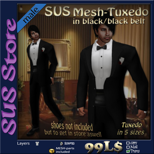Second Life Marketplace - SUS Mesh-Tuxedo in black black belt