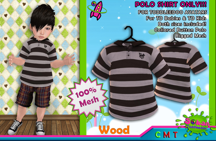 Second Life Marketplace - [SKL] Toddleedoo Wood Collared Polo Mesh Shirt
