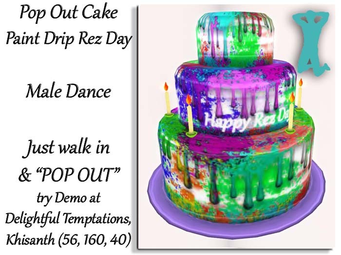 Second Life Marketplace - Pop Out Cake Rez Day-Paint Drip