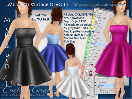 Second Life Marketplace - DEMO - LMC Mesh Templates - Vintage Dress III ...