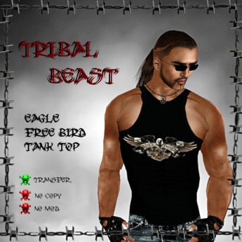 Second Life Marketplace - TRIBAL BEAST EAGLE FREE BIRD TANK TOP