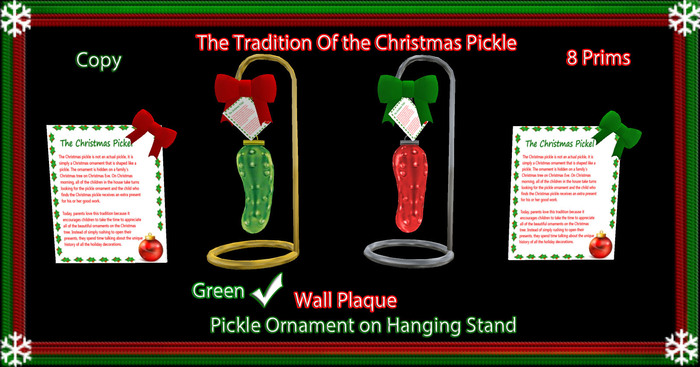 Second Life Marketplace - Green Christmas pickle on hanging stand