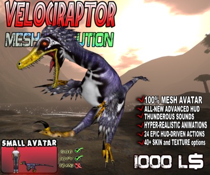 Second Life Marketplace - VELOCIRAPTOR ~ Mesh Dinosaur Avatar ...