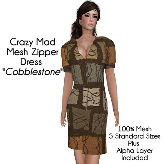 Second Life Marketplace - Crazy Mad Mesh Zipper Dress - Cobblestone