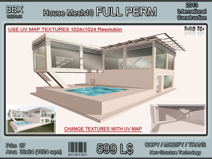 Second Life Marketplace - House Mesh10 FULLPERM * WITH UV MAP