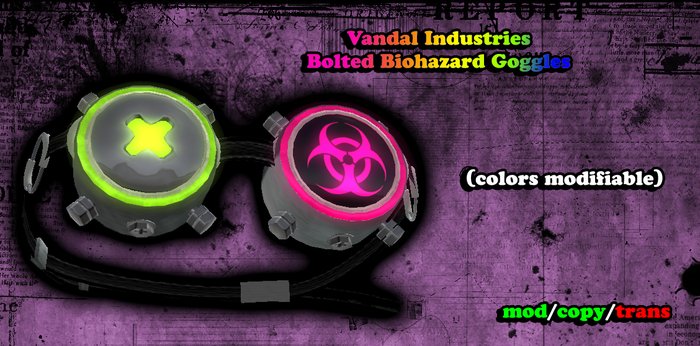 Second Life Marketplace - .::Vandal Industries::. Bolted Biohazard Goggles