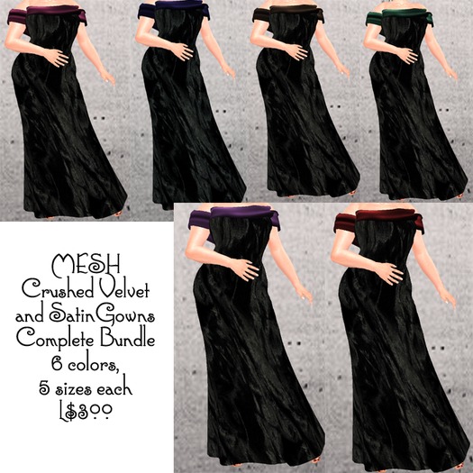 Second Life Marketplace - MESH Velvet and Satin Off Shoulder Gown Bundle
