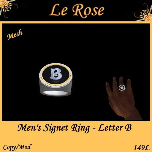 Second Life Marketplace - Le Rose - Men's Signet Ring Letter B