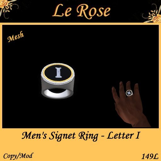 Second Life Marketplace - Le Rose - Men's Signet Ring Letter I