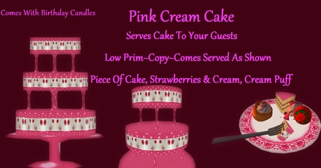 Second Life Marketplace - Pink Cream Birthday Cake *CHB*