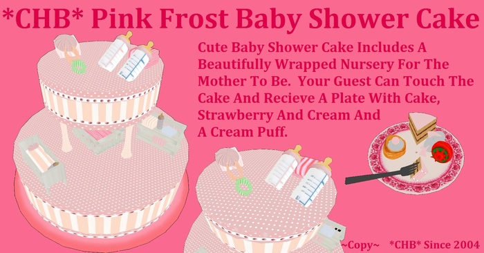 Second Life Marketplace - Pink Frost Baby Shower Cake With Bonus Gift *CHB*
