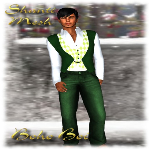 Second Life Marketplace - Shanti Boho Boi Holiday Outfit in Green MESH v1.2
