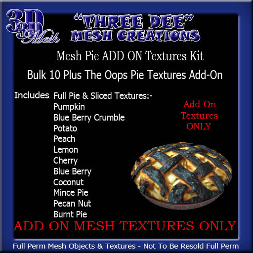 Second Life Marketplace - TD Mesh Pie Kit BULK 10 x ADD ON Textures