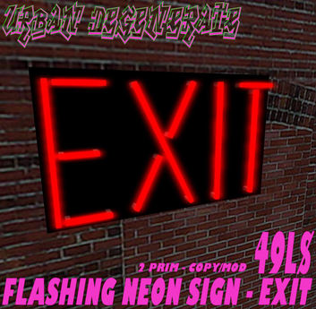 Second Life Marketplace - NEON EXIT SIGN (FLASHING) 2 PRIM