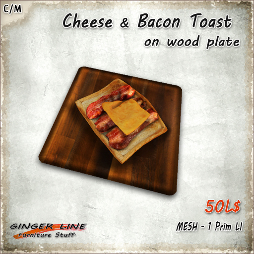 Second Life Marketplace - [Ginger Line] Cheese & Bacon Toast on wood ...