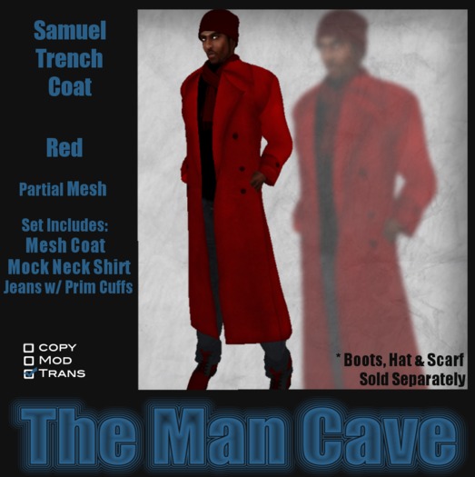 Second Life Marketplace - :M][C: Samuel Trench Coat [Red]