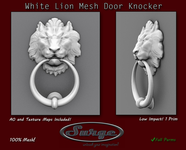 Second Life Marketplace - White Lion Door Knocker Dark - Updated ...