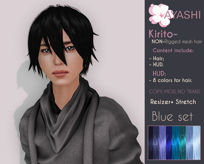 Second Life Marketplace - [^.^Ayashi^.^] Kirito hair-Blue set