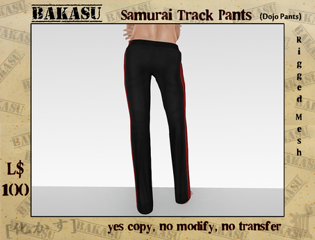 Second Life Marketplace - Bakasu - Samurai Track Pants *BLACK*