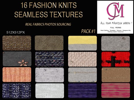 Second Life Marketplace - 16 fashion knits seamless fabric pack 1
