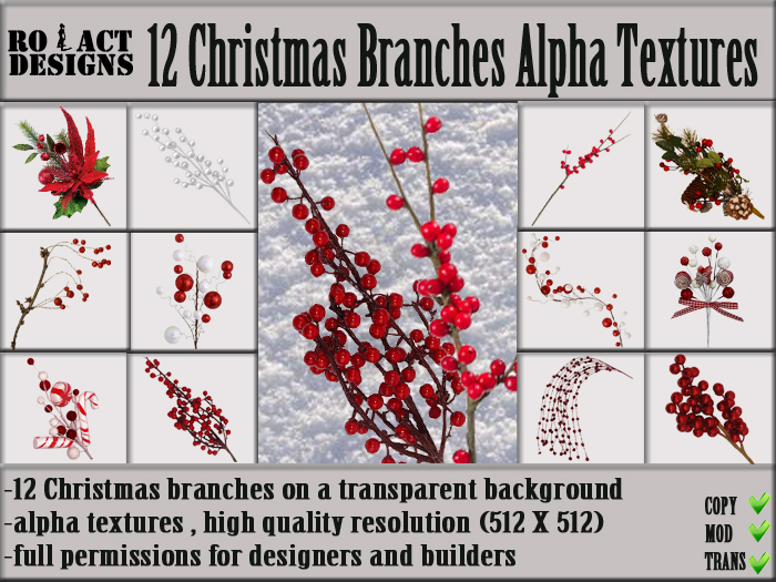 Second Life Marketplace - Ro!Act Designs 12 Christmas Branches Alpha ...