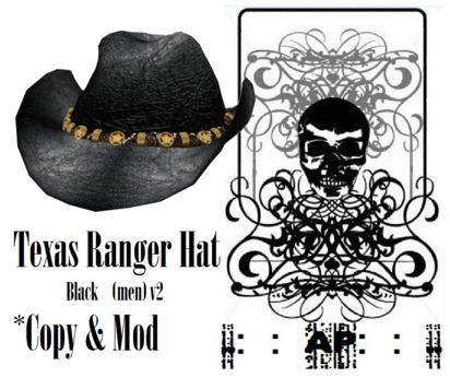 Second Life Marketplace - ..::AP::.. Black Texas Ranger Hat (Mens) v2