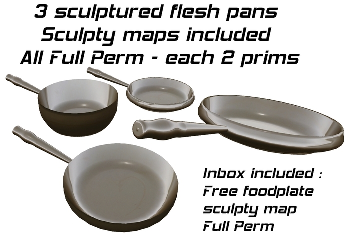 Second Life Marketplace - 3 Full perm Frying pans sculptured + sculpty ...