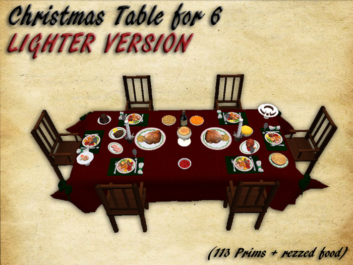 Second Life Marketplace - Christmas Dinner Table for 6 - Lighter Version