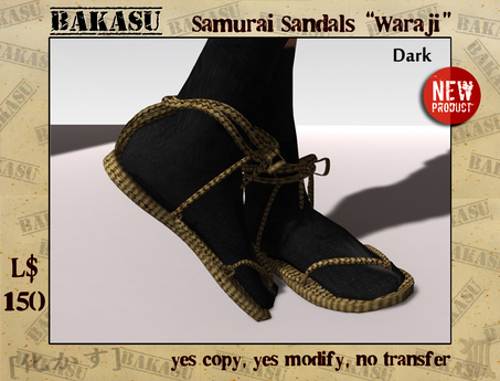 Second Life Marketplace - Bakasu - Samurai Sandals "Waraji" *Dark*