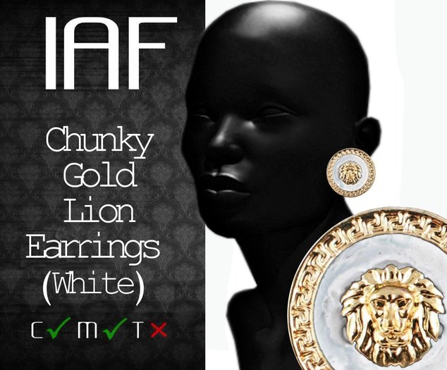 Second Life Marketplace - IAF Chunky Gold Lion Earrings (White)