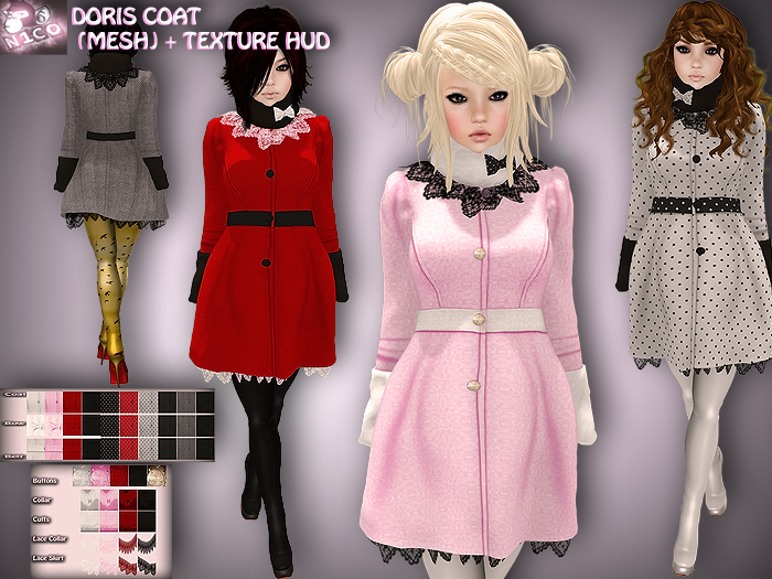 Second Life Marketplace - N1CO Doris ( kawaii Gothic ) Coat (mesh) BAGGED