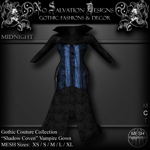 Second Life Marketplace - [[NS]] No Salvation Designs *MESH* Shadow Coven Vampire Gown MIDNIGHT ...