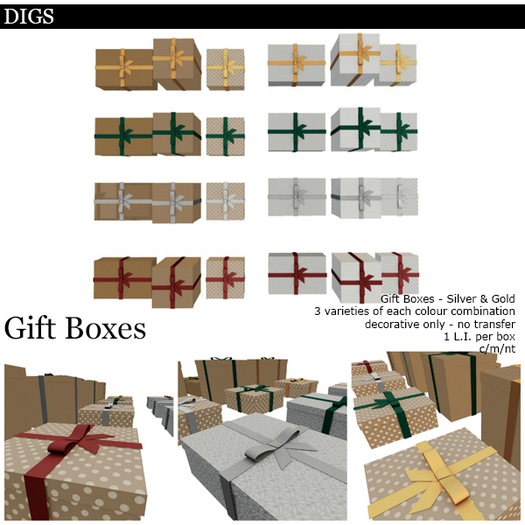 Second Life Marketplace - DIGS - Gift Boxes - Silver & Gold [MESH]