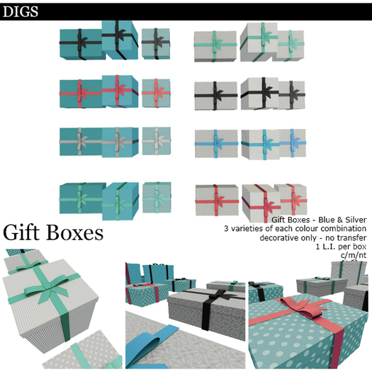 Second Life Marketplace - DIGS - Gift Boxes - Blue & Silver [MESH]