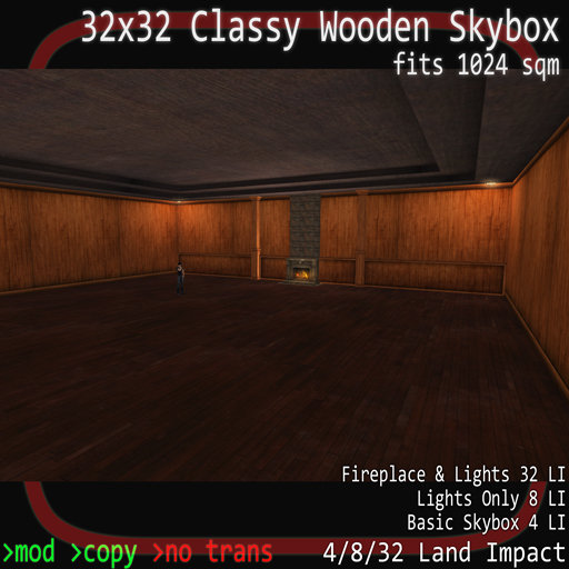 Second Life Marketplace - 32x32 Classy Wood Skybox w/lights & fire ...
