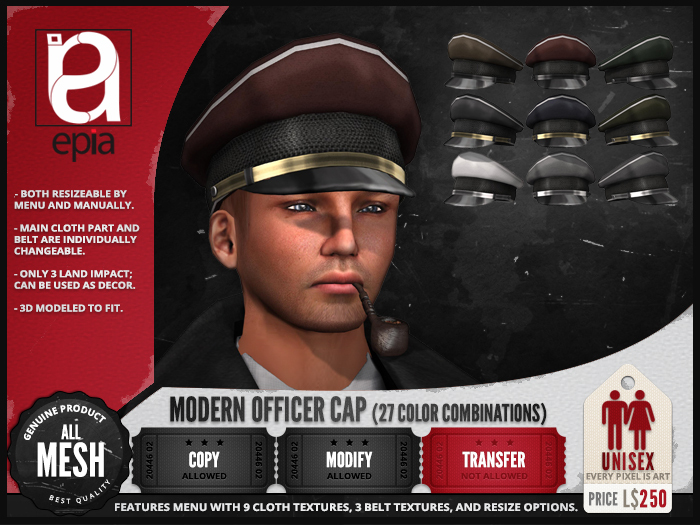 Second Life Marketplace - (epia) - Modern Officer Cap DEMO