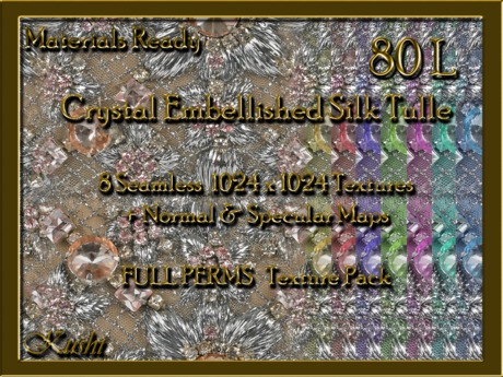 Second Life Marketplace - *Kushi* Crystal Embellished Silk Tulle Fabric ...