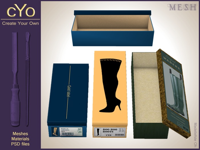Second Life Marketplace - cYo Boots Box, full perms mesh + Photoshop files