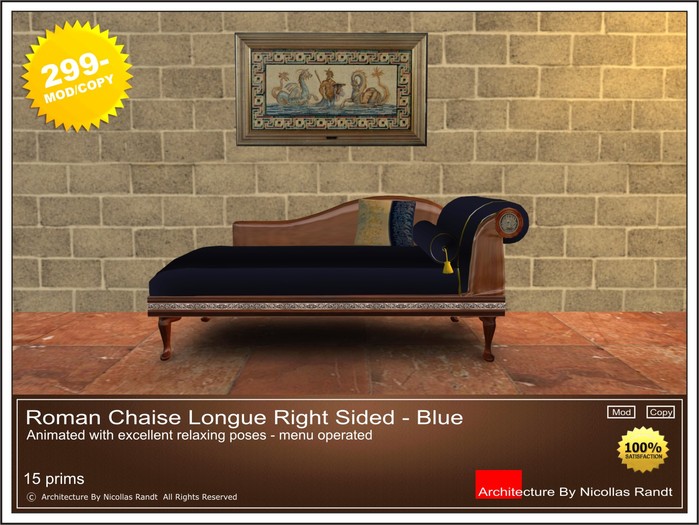 Second Life Marketplace - Roman Chaise Longue Blue - Right Sided