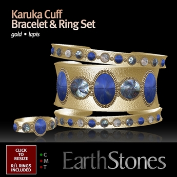 Second Life Marketplace - EarthStones Karuka Bracelet & Ring - Gold/Lapis