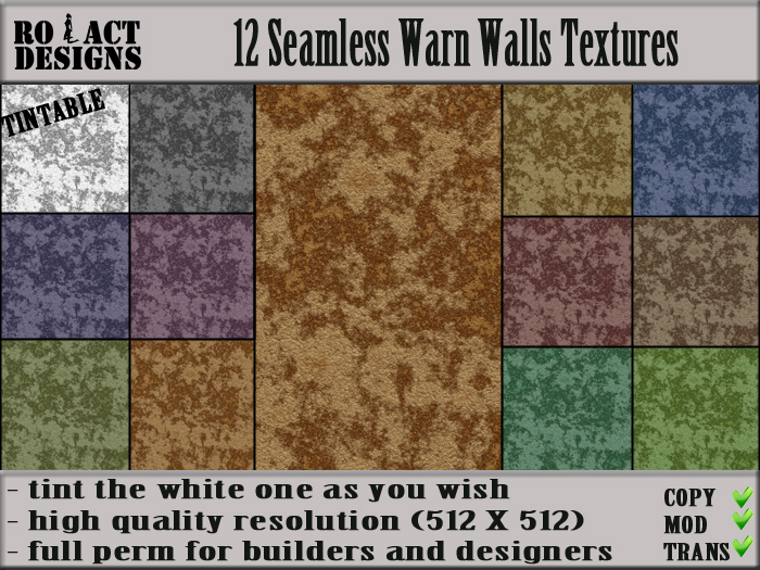 Second Life Marketplace - Ro!Act Designs 12 Seamless Warn Walls Textures