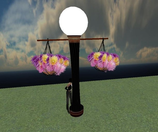 Second Life Marketplace - Lamp Post Yard Light Copper Hanging Baskets ...